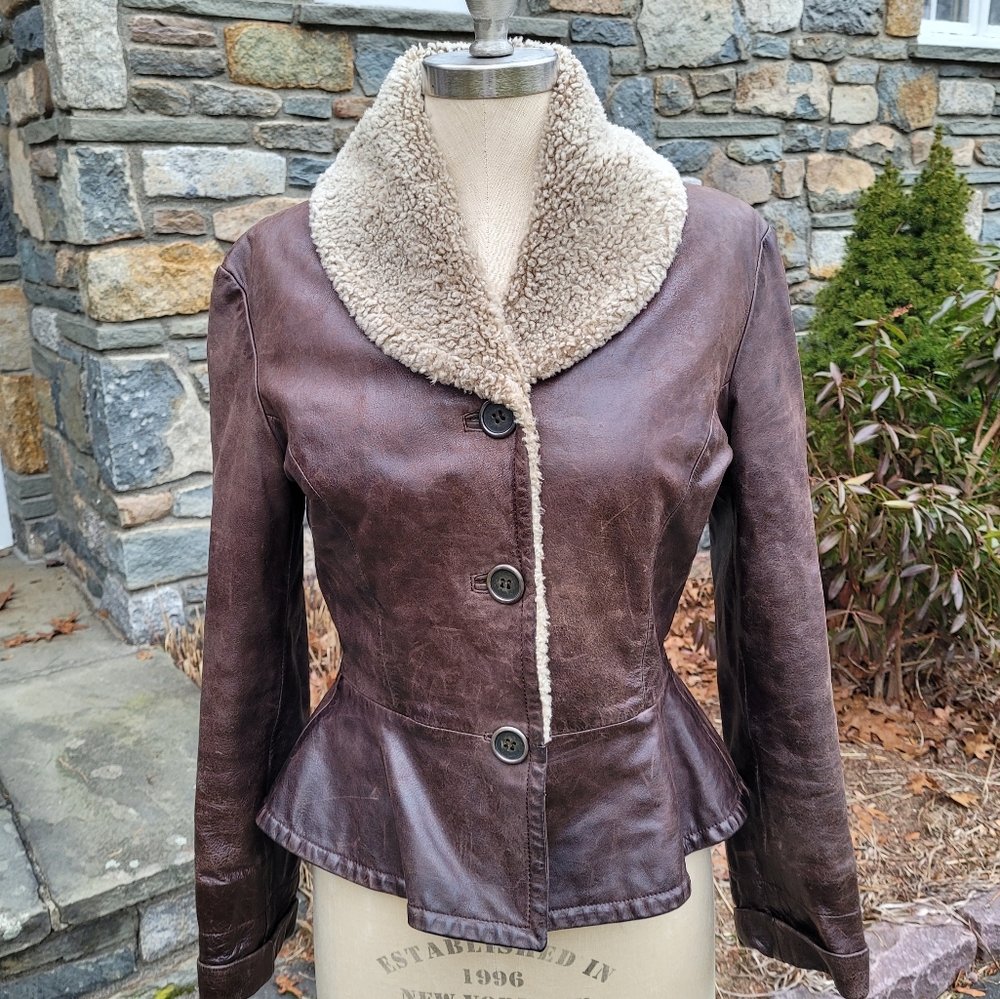 Future Ozbek Aeffe Spa Vintage Leather Jacket Shearli… - Gem